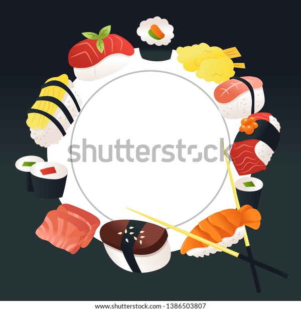 Cartoon Vector Illustration Sushi Sashimi Around Stock Vector (Royalty ...