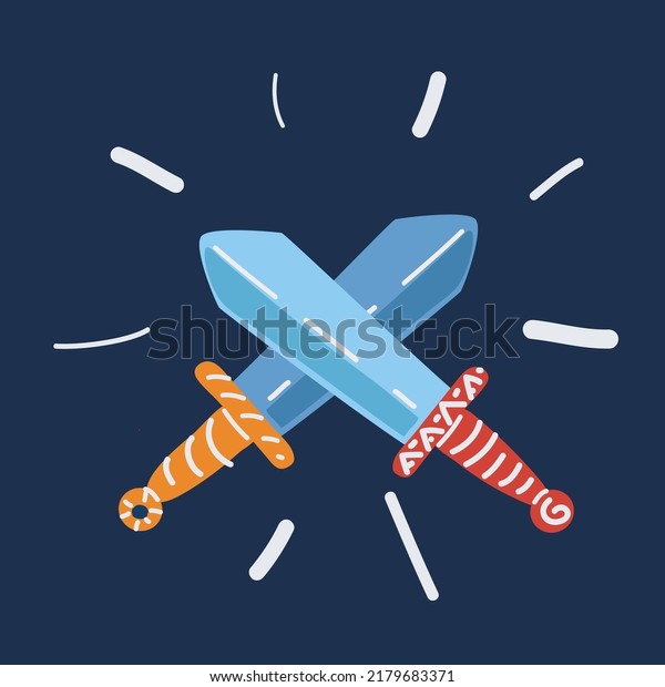 Vektor Stok Cartoon Vector Illustration Swords Fighting Over (Tanpa ...