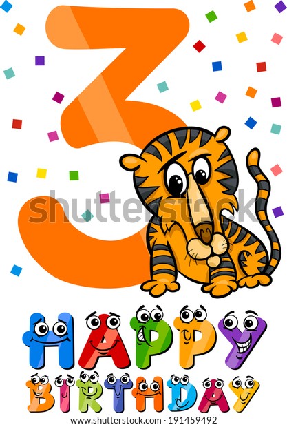 Cartoon Vector Illustration Third Birthday Anniversary Stock Vector ...