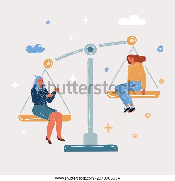 Cartoon Vector Illustration Unbalanced Scale Two Stock Vector (Royalty ...