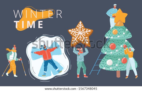 Cartoon Vector Illustration Winter People Set Stock Vector (Royalty ...