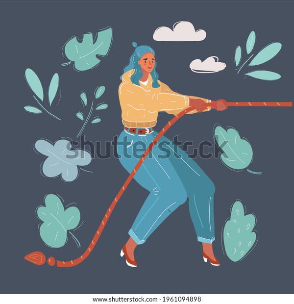 Cartoon Vector Illustration Woman Pulling Rope Stock Vector (Royalty ...