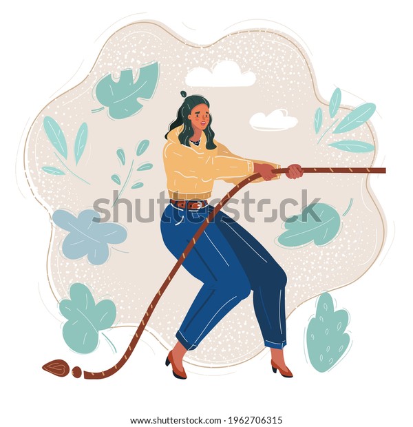 Cartoon Vector Illustration Woman Pulling Rope Stock Vector (Royalty ...