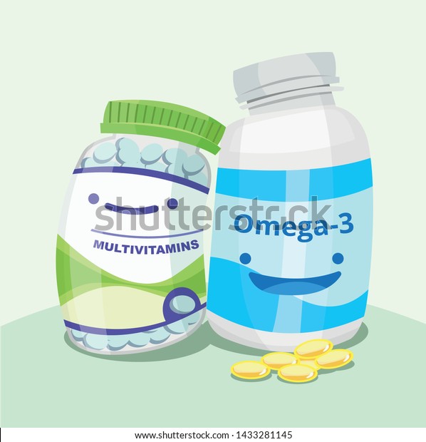 Cartoon Vector Illustrations Vitamin Bottles: เวกเตอร์สต็อก (ปลอดค่า ...