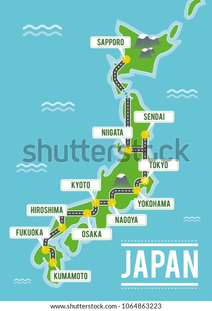 Cartoon Vector Map Japan Travel Illustration Stock Vector (Royalty Free ...