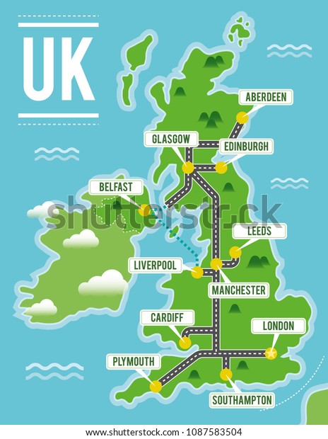 Cartoon Vector Map United Kingdom Travel Stock Vector (Royalty Free ...
