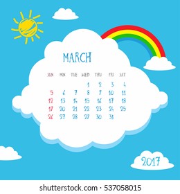 Cartoon Vector March Calendar Icon Sky Stok Vektör (Telifsiz) 537058015 ...