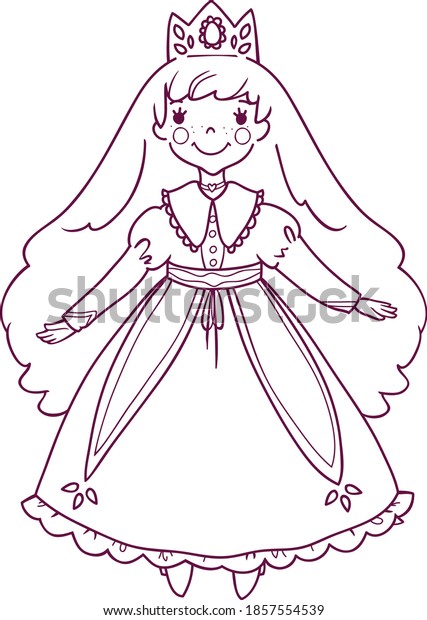 Cartoon Vector Outline Cute Princess Long Stock Vector (Royalty Free ...