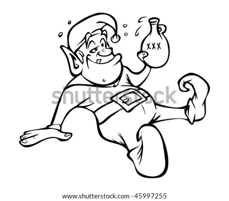 Cartoon Vector Outline Illustration Drunk Elf เวกเตอร์สต็อก (ปลอดค่า ...