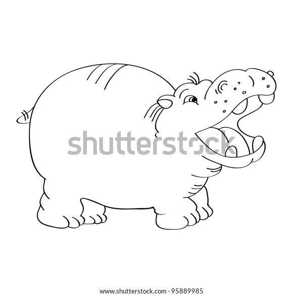 Cartoon Vector Outline Illustration Hippo Stock Vector (Royalty Free ...
