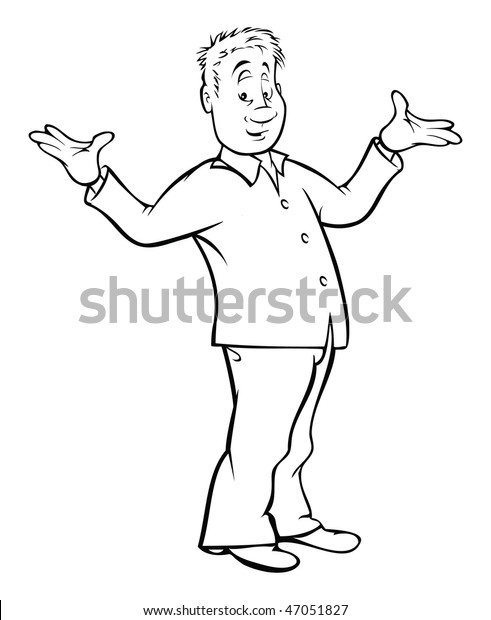 Cartoon Vector Outline Illustration Man Shrugging Stock Vector (Royalty ...