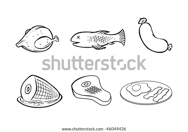 Cartoon Vector Outline Illustration Meats Collection Stock Vector ...