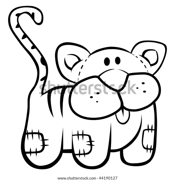 Cartoon Vector Outline Illustration Plush Kitten Stock Vector (Royalty ...