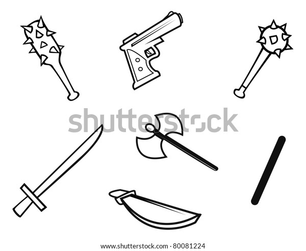 Cartoon Vector Outline Illustration Weapon Collection Stock Vector ...