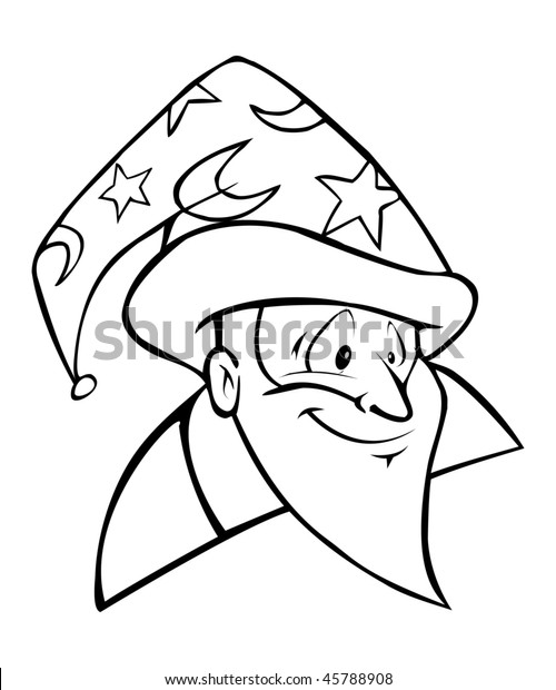 Cartoon Vector Outline Illustration Wizard Head Stock Vector (Royalty ...