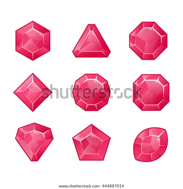 Cartoon Vector Pink Gems Diamonds Icons 스톡 벡터(로열티 프리) 444887014