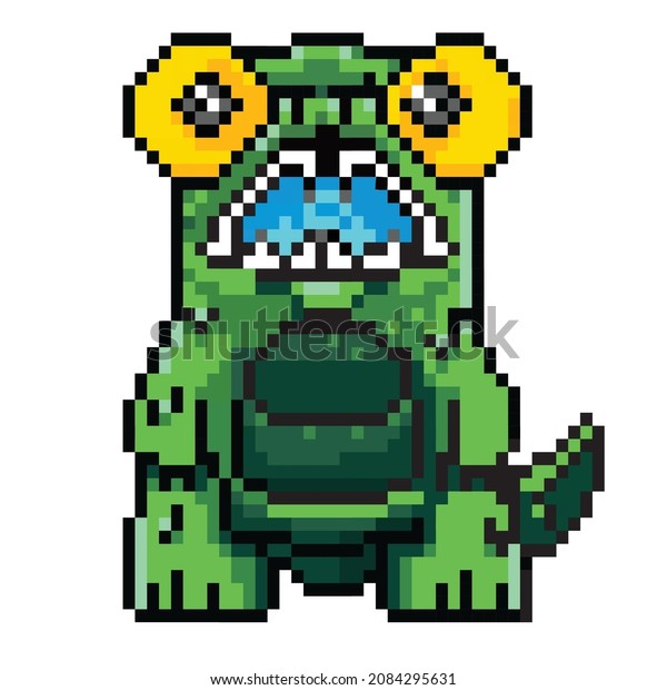 Cartoon Vector Pixel Art Green Smiling Stock Vector (Royalty Free ...