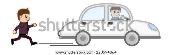 Cartoon Vector Running Behind Car Stock Vector (Royalty Free) 220594864 ...