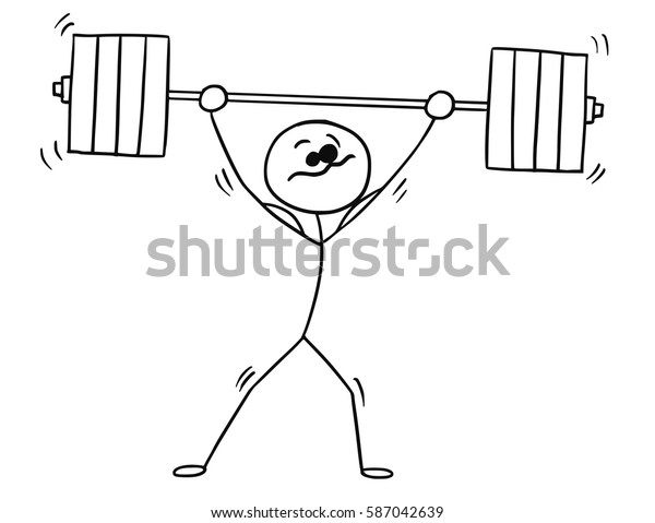 Cartoon Vector Stickman Shaking Weightlifter Heavy Stock Vector ...