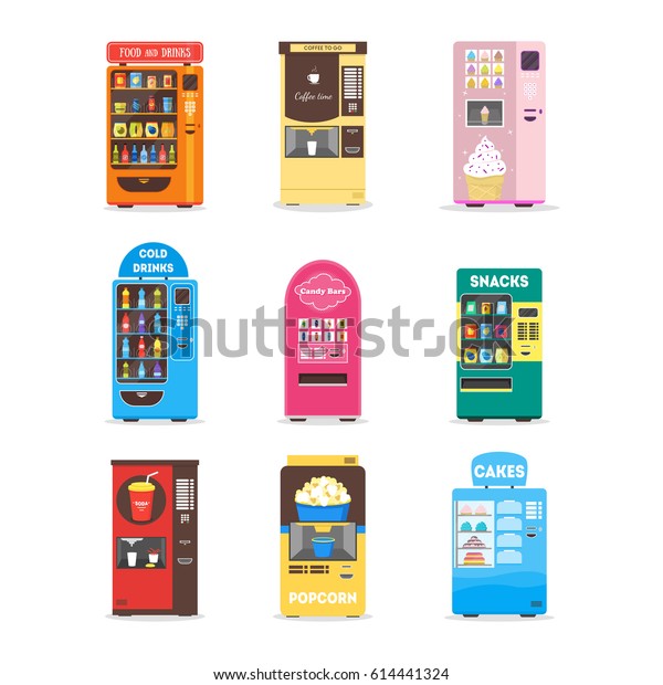 Cartoon Vending Machine Set Food Drink Stock Vector (Royalty Free ...