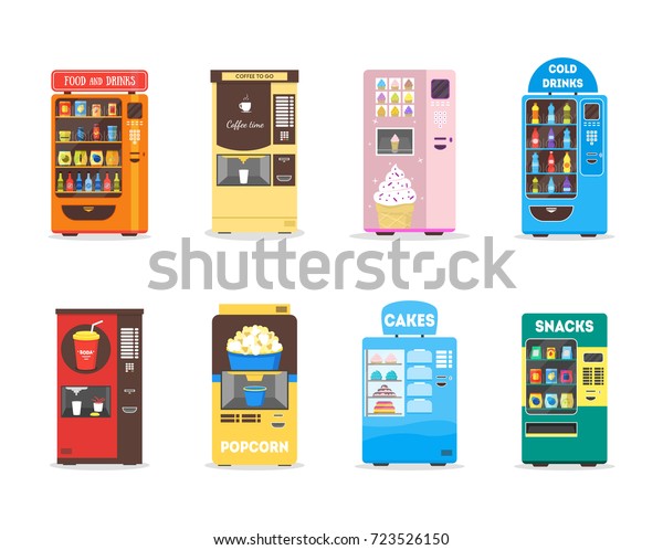 Cartoon Vending Machine Set Food Drink 库存矢量图（免版税）723526150
