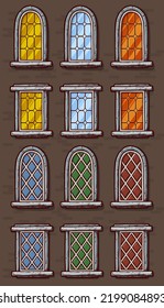 Cartoon Vintage Different Windows Colorful Stained Stock Vector ...