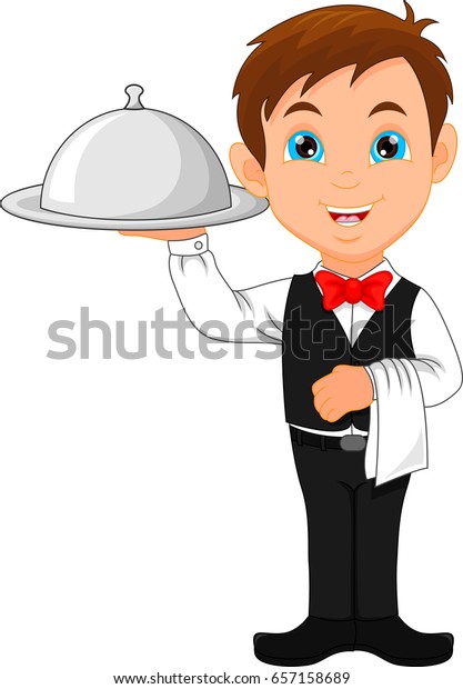 Cartoon Waitress Boy Plate Set Stock Vector (Royalty Free) 657158689 ...