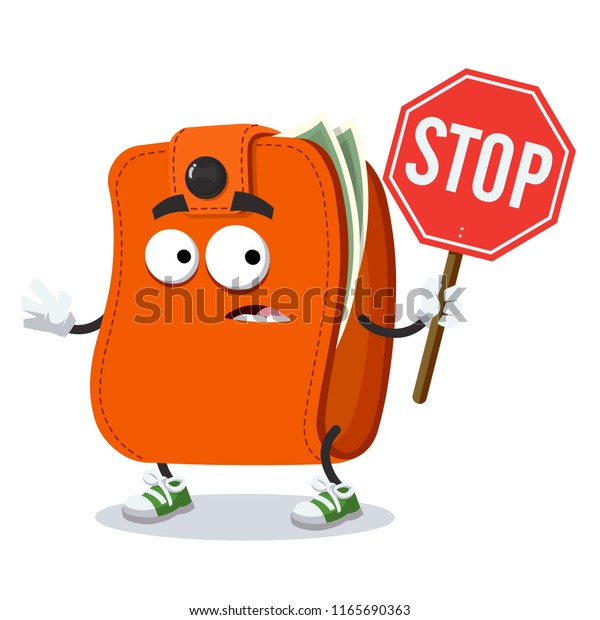Cartoon Wallet Mascot Tablet Stop Hand Stock Vector (Royalty Free ...