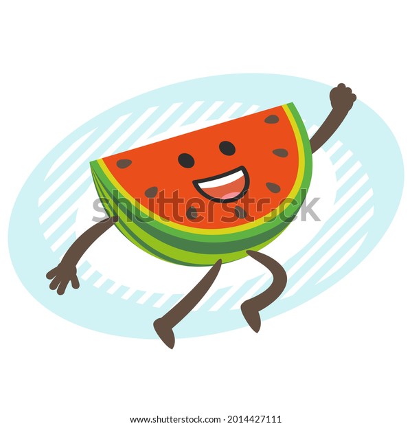 Cartoon Watermelon Character Joyfully Jumping Vector Stock Vector ...