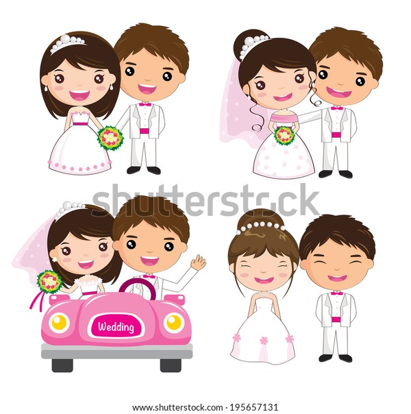 Cartoon Wedding Couple Set Stock Vector (Royalty Free) 195657131 ...