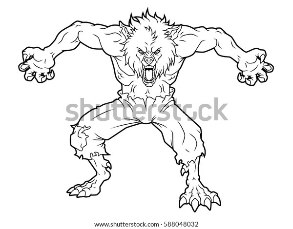 Cartoon Werewolf Line Art 스톡 벡터(로열티 프리) 588048032 | Shutterstock
