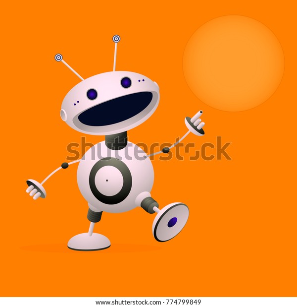 Cartoon White Robot Character Comes Raised: เวกเตอร์สต็อก (ปลอดค่า ...