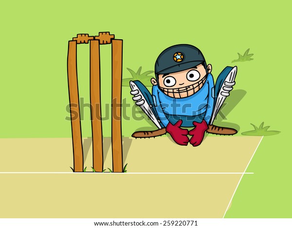 Cartoon Wicket Keeper Sitting Behind Stumps Stock Vector (Royalty Free ...