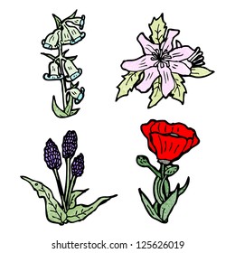 Cartoon Wild Flowers Stock Vector (Royalty Free) 125626019 | Shutterstock