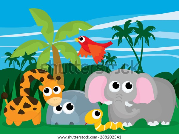 Cartoon Wild Jungle Wild Cartoon Animals Stock Vector (Royalty Free ...