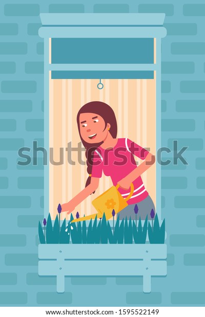 Cartoon Window House Happy Smiling Young Stock Vector (Royalty Free ...