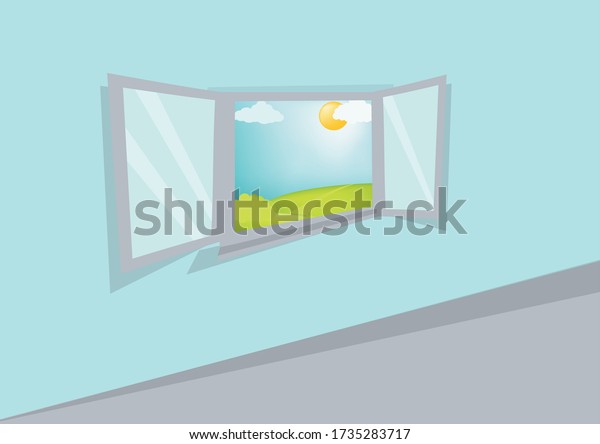 Cartoon Window View Perspective Sunny Day Stock Vector (Royalty Free ...