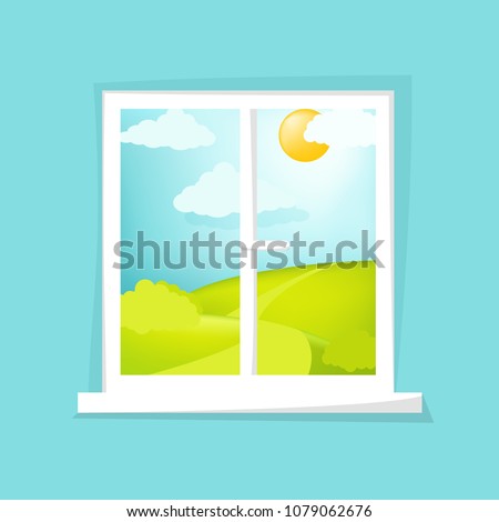 Cartoon Window View Sunny Day Scene Stock Vector (Royalty Free ...