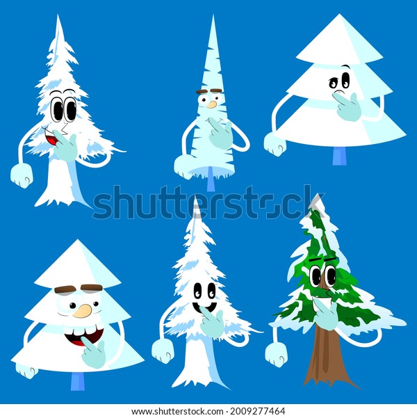 Cartoon Winter Pine Trees Faces Holding Stock Vector (Royalty Free ...