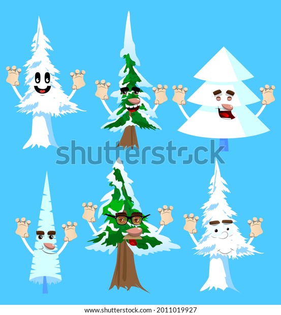 Cartoon Winter Pine Trees Faces Trying Stock Vector (Royalty Free ...