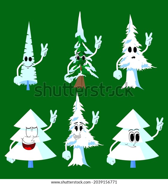 Cartoon Winter Pine Trees Faces Showing Stock Vector (Royalty Free ...