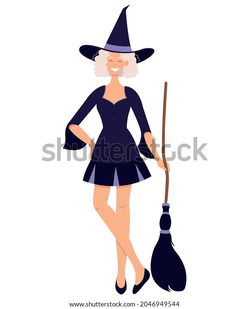 Cartoon Witch Broom Smiling Halloween Costume Stock Vector (Royalty ...