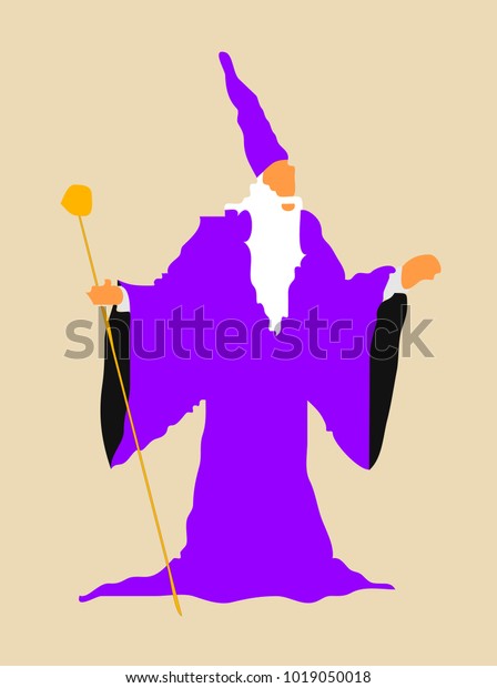 Cartoon Wizard Beard Hold Cane Spells Stock Vector (Royalty Free ...