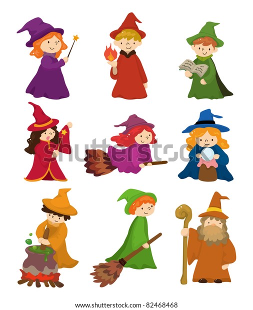 Cartoon Wizard Witch Icon Set Stock Vector (Royalty Free) 82468468 ...