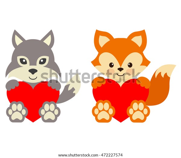 Cartoon Wolf Fox Heart Stock Vector (Royalty Free) 472227574 | Shutterstock