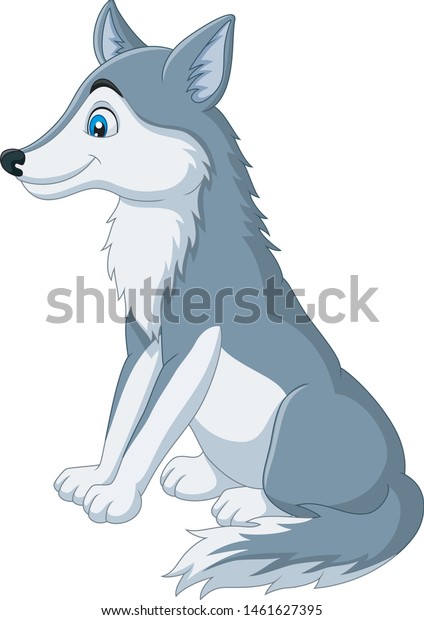 Cartoon Wolf Sitting On White Background Stock Vector (Royalty Free ...
