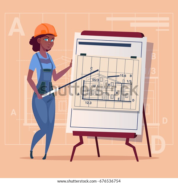 Cartoon Woman Builder Explain Plan Building Stock Vector (Royalty Free ...