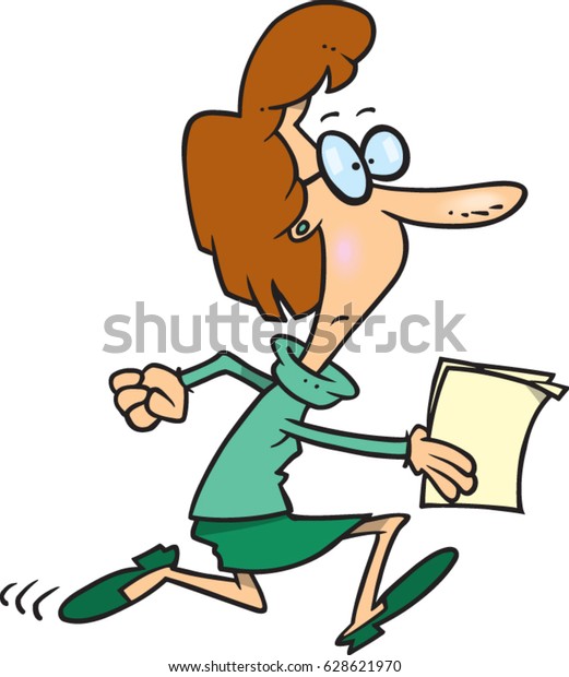 Cartoon Woman Running Office Documents Stock Vector (Royalty Free ...