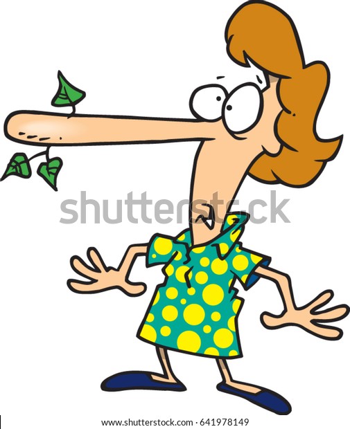 cartoon woman whose nose has grown from telling lies