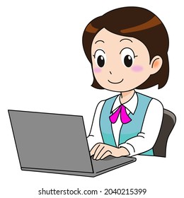 Cartoon Woman Working Using Computer Stock Vector (Royalty Free ...